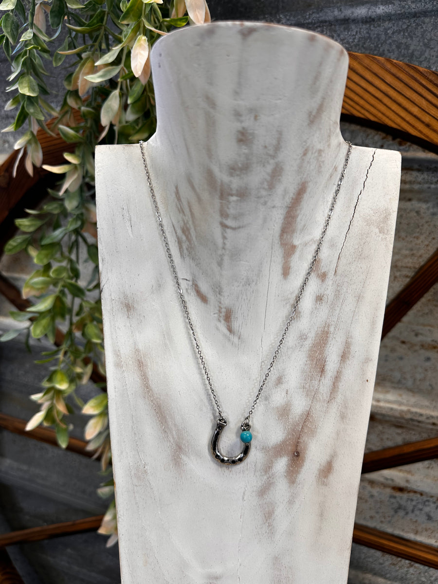 Simple horseshoe Necklace with Turquoise accent – Oak Spring Bling
