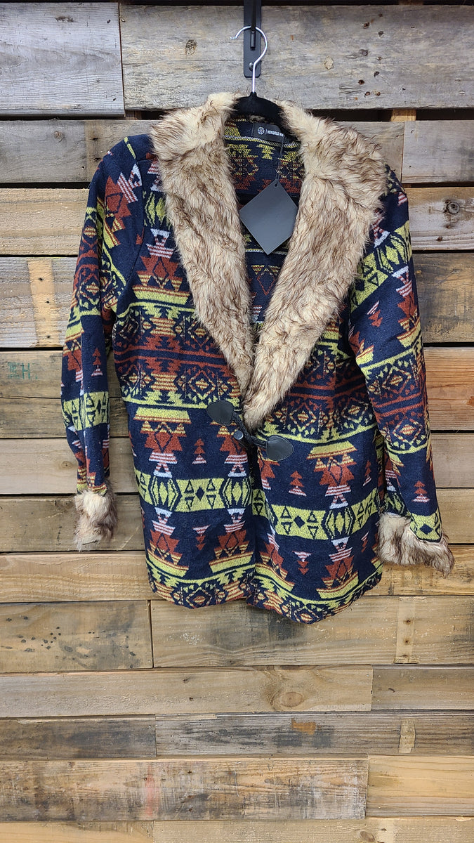 Cheyenne Aztec Navy & Fur Jacket – Oak Spring Bling